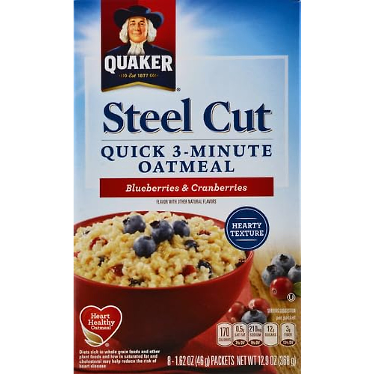 Quaker, Instant Steel Cut Oatmeal, Cranberries And Blueberries, 8 Ct