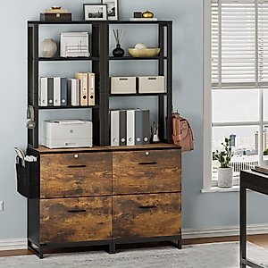 Itaar 2 Drawer File Cabinet with Lock, Filing Cabinet fits Letter, Legal, A4 Size, Hanging File Folders, File Cabinets for Home Office with Adjustable Storage Shelf and Hook, Rustic Brown