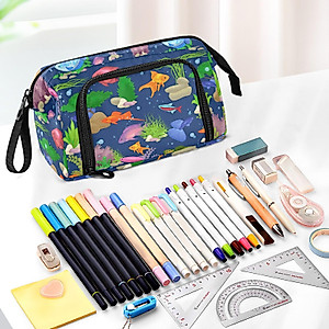 PJGINUIUA Pencil Case School Supplies Pouch, Ocean Fish Nylon Handheld Pen Bag Big Makeup Bag for Teen Boys Girls School Students