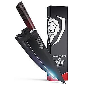 Dalstrong Chef Knife - 8 inch - Spartan Ghost Series - American Forged S35VN Powdered Steel Kitchen Knife - Maple & Red Resin Handle - Razor Sharp Cooking Knife -Sheath Included