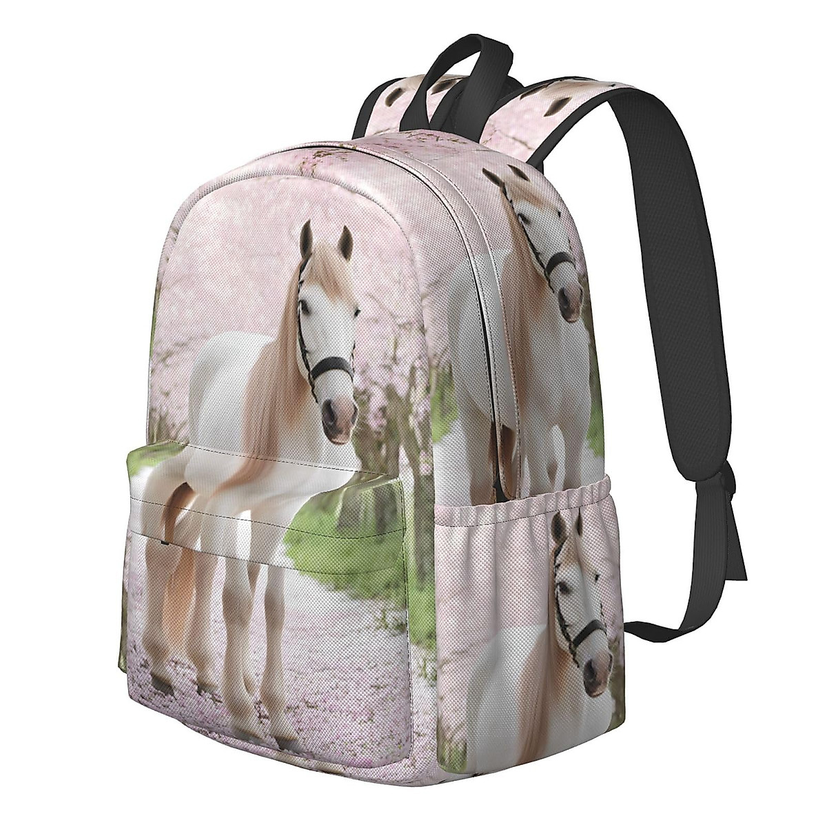 FeHuew 16 inch backpack 3D Animal White Horse Laptop Backpack Full Print School Bookbag Shoulder Bag for Travel Daypack