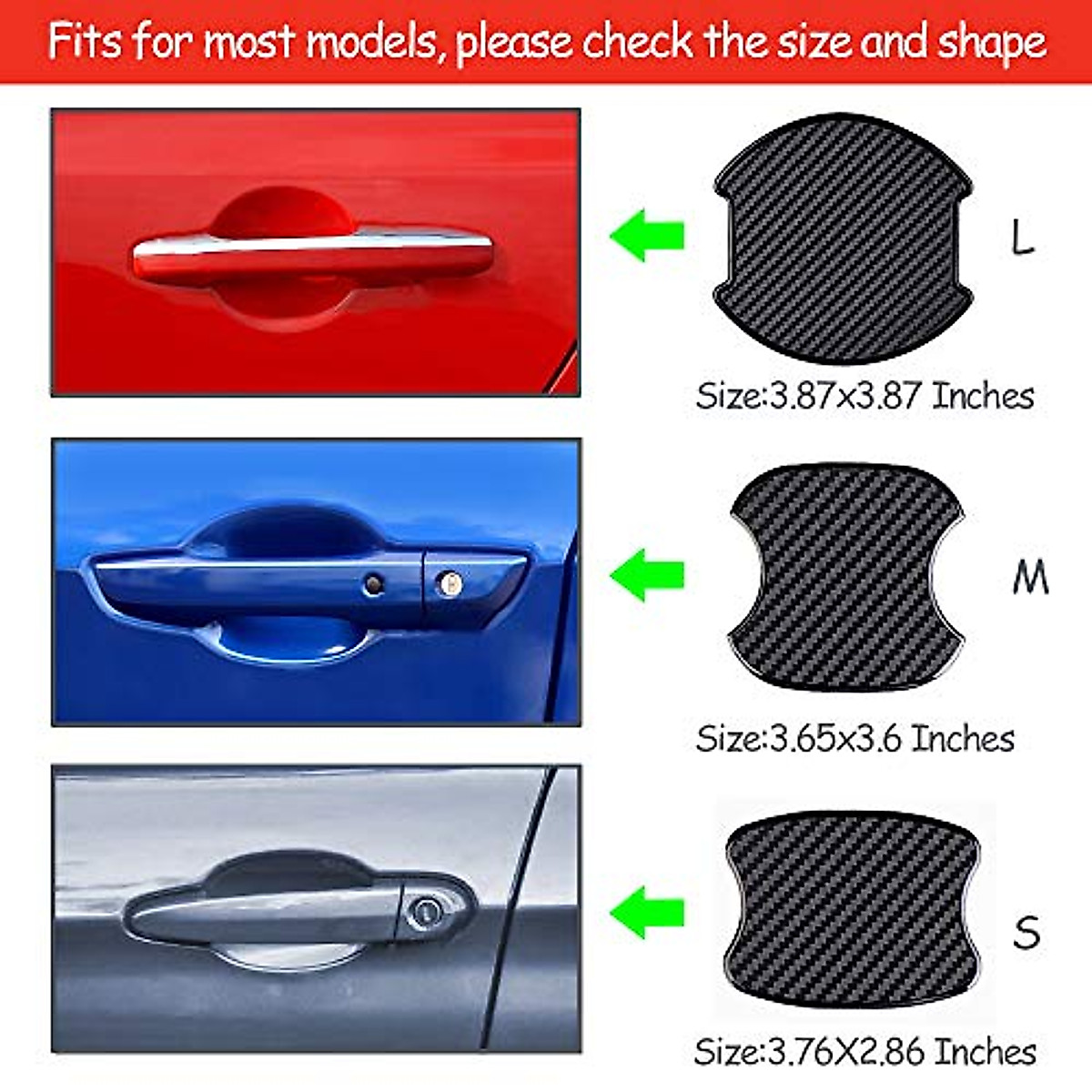 WORCAS 4Pcs Universal 3D Carbon Fiber Car Door Handle Paint Scratch Protector Sticker Auto Door Handle Cups Protective Pad (M)