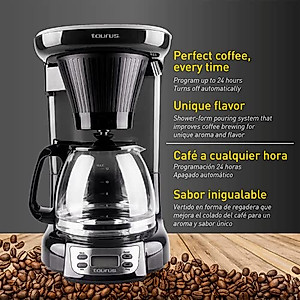 Taurus| Velvet Digital| Programmable Digital Coffee Maker for 24 Hours with Permanent Filter| (700 Watts)| Glass|Black