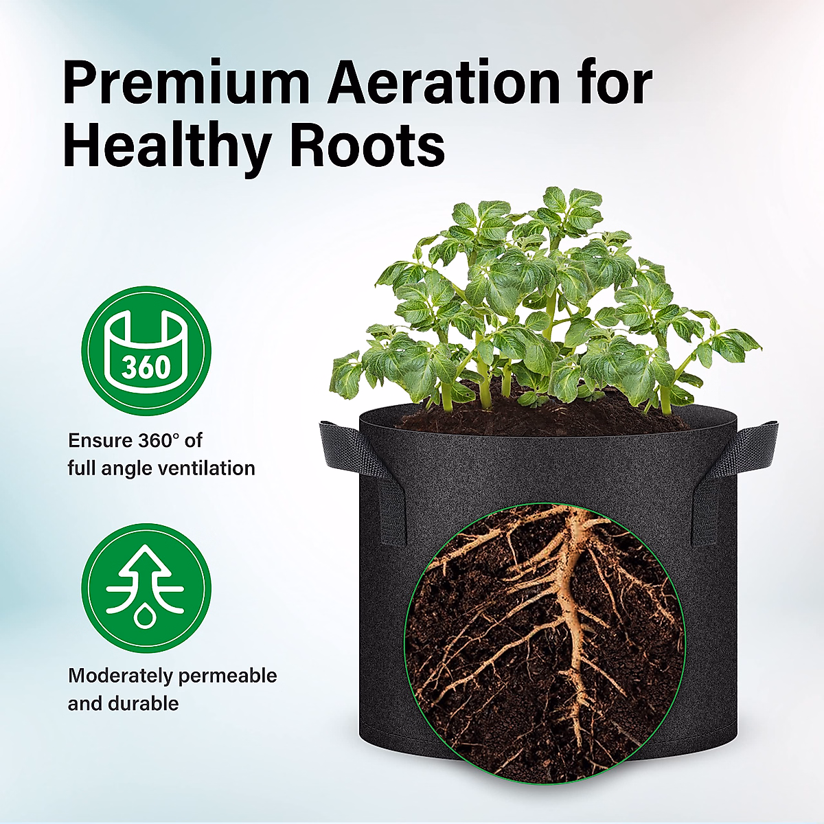 YSSOA 5-Pack 7 Gallon Grow Bags, Aeration Nonwoven Fabric Plant Pots with Handles, Heavy Duty Gardening Planter for Potato, Tomato, Vegetable and Fruits, Black