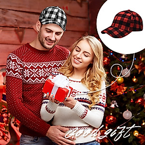 2 Pcs Plaid Baseball Caps Buffalo Plaid Baseball Cap Plaid Print Snapback Hat Christmas Halloween Baseball Cap Unisex Adjustable Plaid Outdoor Hat for Women Men Teens Red, Black