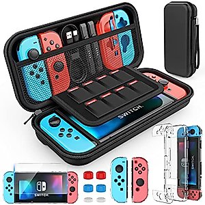 HEYSTOP Switch Case Compatible with Nintendo Switch, 9 in 1 Accessories kit with Carrying Case, Dockable Protective Case, HD Screen Protector and 6pcs Thumb Grips Caps