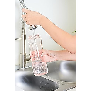 Pogo 32oz Plastic Resuable Water Bottle 2-Pack with Chug Lid and Carry Handle, BPA Free, Sport and Travel Friendly, Dishwasher Safe, Aquaviva/Pink Satin