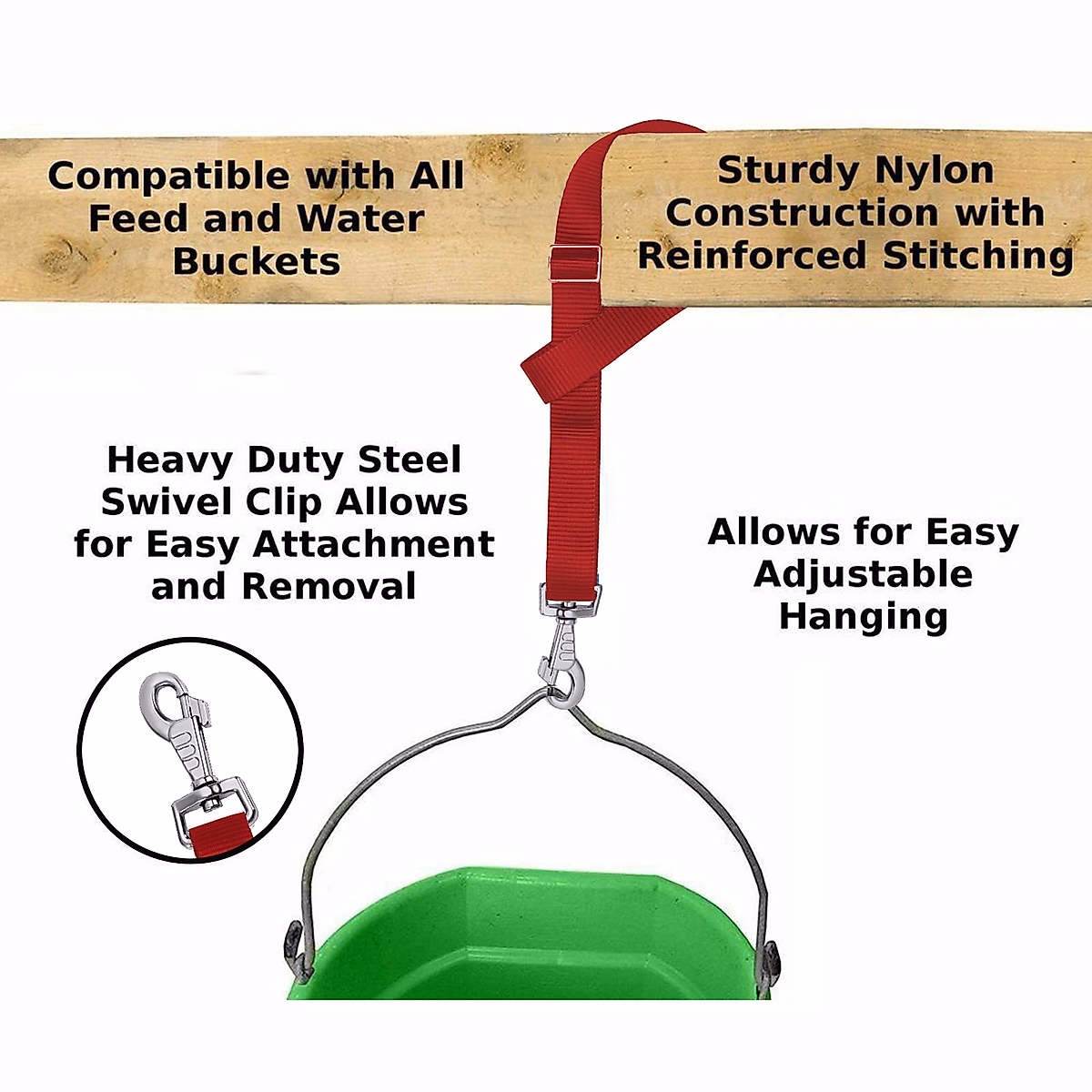 Rosemarie Horse Bucket Strap Hangers,Horse Suppliers Adjustable Nylon Straps up to 700 lbs for Hay Nets, Water Buckets,Hanging-Pratical and Easy Use(4 Pack) (Red)