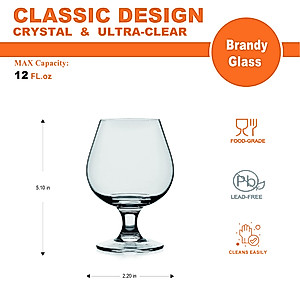LUXU Crystal Brandy Snifter,Modern & Unique Stemmed Brandy Glasses,Premium Cognac Snifter for Scotch & Bourbon & Whiskey and Spirits, Lead-Free Beer Tasting Glasses (12FL.oz Set of 4)