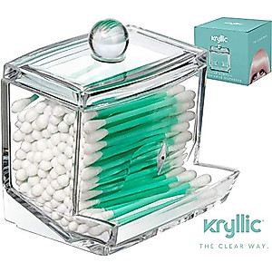 Kryllic Qtip Holder - Qtip Dispenser Cotton Swab Ball Pad Holder Compact Organizer Bathroom Jars Bathroom Containers Qtip Jar Storage Q Tip Holder