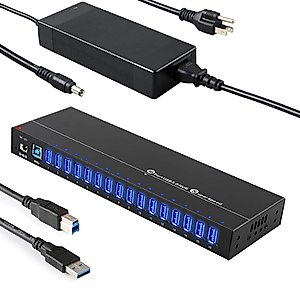 Powered USB Hub - UUSTK 16 Ports 120W USB 3.0 Data Hub - with Mounting Bracket and 12V/10A Power Adapter USB Hub 3.0 Splitter for Laptop, PC, Computer