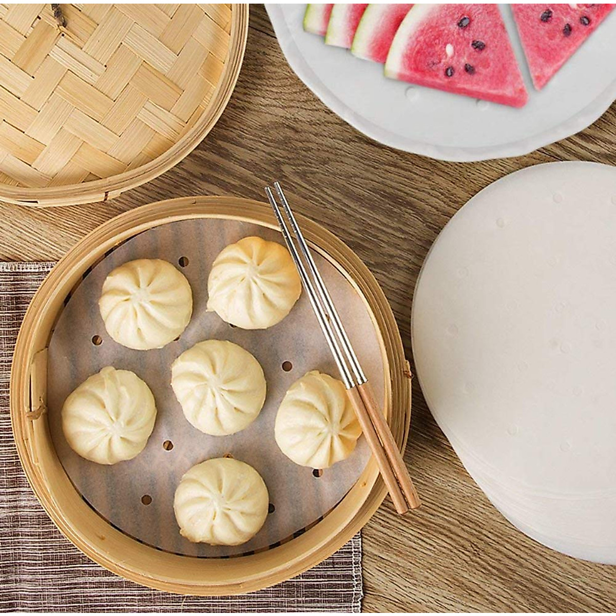 YQL 7 Inch Air Fryer Liner,200PCS Parchment Paper for Air Fryer Precut Perforated Parchment Paper Bamboo Steaming Paper for Steaming Basket and More