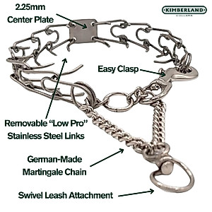 Kimberland Collars Clasp 2.25mm Stainless Steel Low Pro Dog Training Collar for Medium-Large Breeds | 16” Micro Prong Collar for Dogs 26lbs & Up | No-Pull Collar | Dog/Puppy Training & Behavior Aid