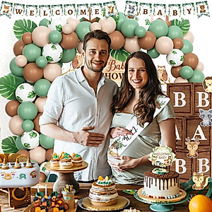 Hombae Woodland Baby Shower Decorations, Baby Shower Decorations for Boy, Forest Animal Gender Neutral Baby Shower Decorations Backdrop Balloon Leaf Banner Box Cutout Cake Cupcake Topper Sash Brown