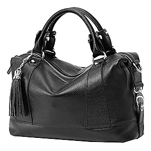 Heshe Leather Purses for Women Shoulder Hobo Bags Satchel Top Handle Tote Bag Crossbody Handbags Ladies Purse (Black)