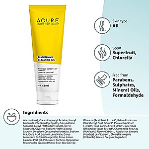 Acure Brightening Cleansing Gel, 100% Vegan for A Brighter Appearance, Pomegranate, Blackberry & Acai, Antioxidant, Rich & Super Gentle, All Skin Types, Superfruit + Chlorella, 4 Fl Oz