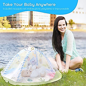 5-in-1 Baby Play Mat, Thickened Tummy Time Mat & Ball Pit Ocean Theme Baby Activity Mat with Net, Non-Slip & Washable for 3-18M Baby Motor&Cognition Development, 39.4x43.3x18.5 Inch