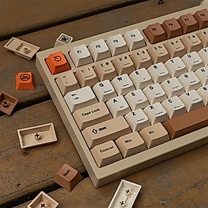 ZMX PBT Retro Keycaps,Cherry Profile Thick Dye-Sub Keycaps Set Full 143 Keys Custom Keycap for ISO ANSI 60% 65% 100% TKL Cherry MX Switches Mechanical Gaming Keyboard Vintage Beige Keycaps