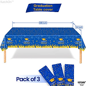 KatchOn, Blue and Gold Graduation Tablecloth - XtraLarge 108x54 Inch, Pack of 3 | Congrats Grad Tablecloth, 2024 Graduation Party Decorations | Blue and Gold Graduation Decorations Class of 2024