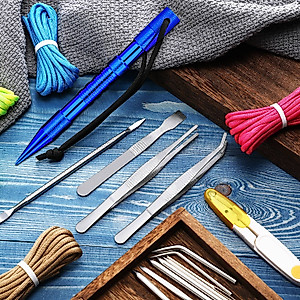 15 Pieces Paracord Tools Paracord FID Needle Set Stitching Set Stainless Steel Lacing Needles Smoothing Tool Knotter with Spike for Work Leather Weaving(Blue)