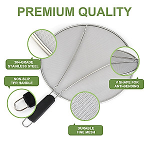 13'', 11.5'', 9.8'' Stainless Steel Grease Splatter Guard for Frying Pan with Comfortable Grip Handle, Ultra Fine Mesh Prevents Oil Splatters and Messes, Heavy Duty Splatter Screen