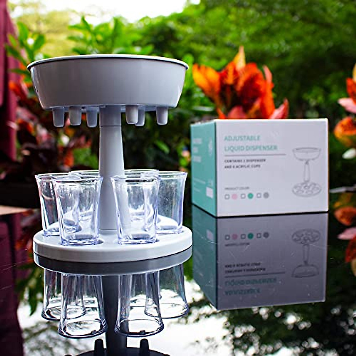 DHDH Sunny 6 Shot Glass dispenser holder,Adjustable Liquid Dispenser,Adjustable shots,6 Acrylic Cups Colorful,Cocktail Dispenser, Suitable for parties,grey