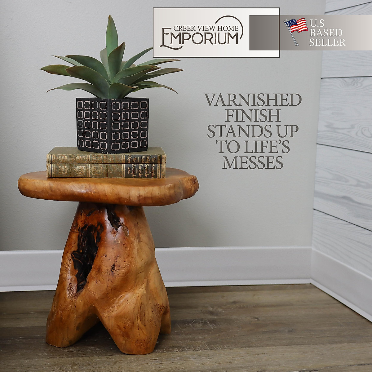 Creekview Home Emporium Tree Stump End Table - 14 Inch Natural Fir Wood Side Table - Rustic Bedside Nightstand - Decorative Stool Plant Stand for Cabin Furniture - Log Plant Stand for Outdoor Garden