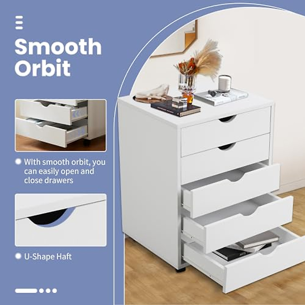 NEWBULIG 5 Drawer Storage Organizer, Wood File Cabinets with Wheels, Large Printer Stand for Home Office Study Dressing Room