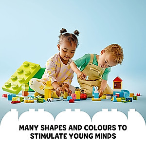 LEGO DUPLO Classic Deluxe Brick Box 10914 Starter Set - Features Storage Box, Bricks, Duplo Figures, Dog, and Car, Creative Play, Great Early Learning Toy for Toddlers Ages 18+ Months