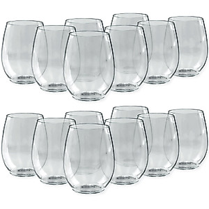 Kaya Elegant Clear Stemless Disposable Plastic Wine Glasses - 16 oz. (16 Pack) - Perfect for Parties, Weddings & Catering