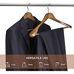 HOUSE DAY Wide Shoulder Wooden Hangers, Suit Hangers with Non Slip Pants Bar, Smooth Finish 360° Swivel Hook Solid Wood Coat Hangers for Dress, Jacket, Pants, Heavy Clothes Hangers 6 Pack (Walnut)