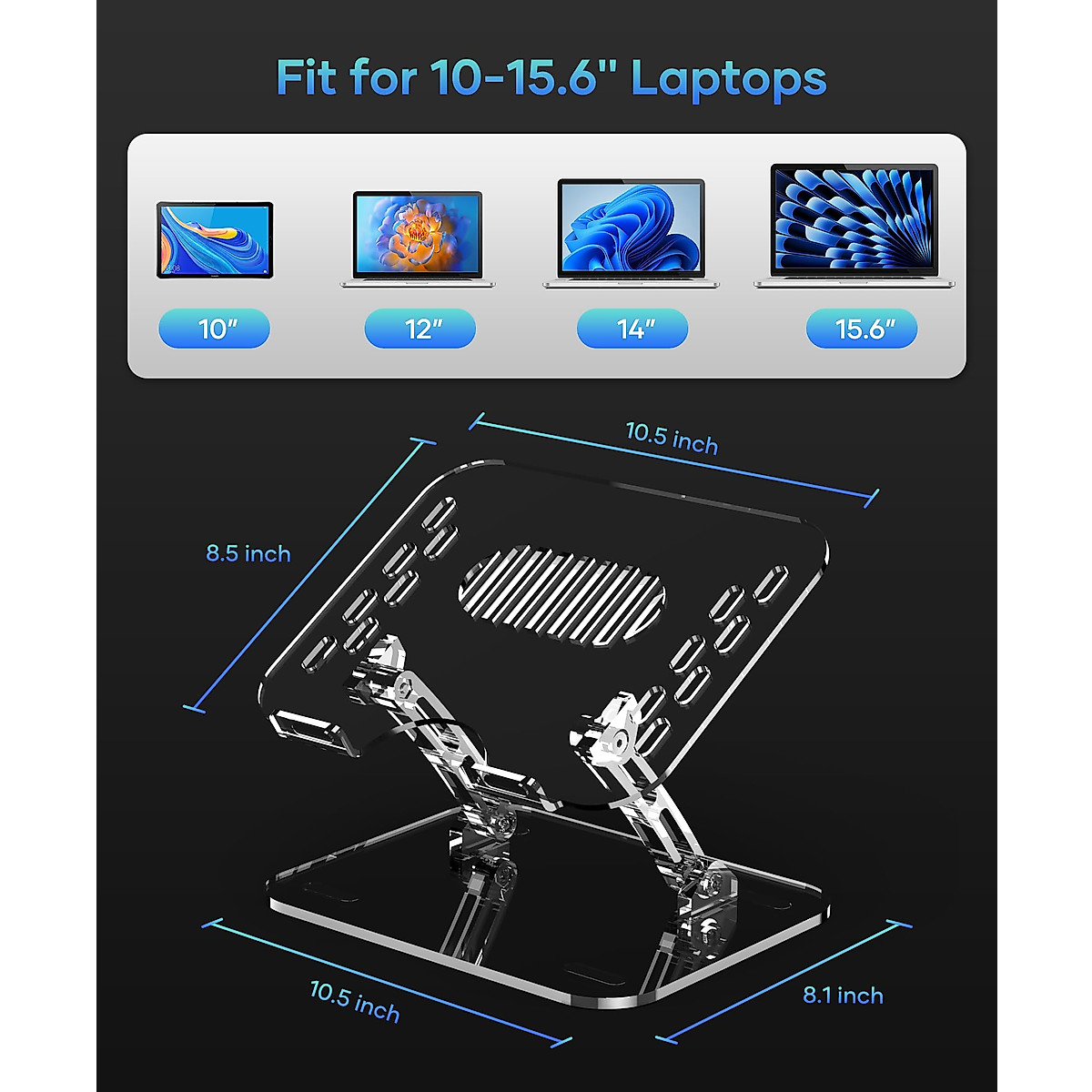 Lpoake 𝟮𝟬𝟮𝟯 𝗨𝗽𝗴𝗿𝗮𝗱𝗲𝗱 Acrylic Laptop Stand for Desk Clear Laptop Riser Adjustable Height White Computer Stand for Laptop Compatible with 10 to 15.6 Inches Laptops(Transparent)