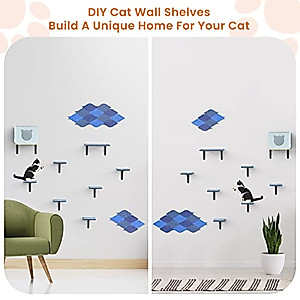 Bodato Cat Wall Shelves Set, Cat Wall Climbing Furniture - 7 Wooden Steps,1 Condo House and 2 Fish Shape Scratcher Included