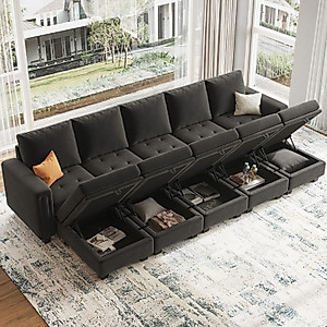 Belffin Velvet Modular Sectional Sofa Oversized 10-seat Sectional Sleeper Sofa Modular with Storage Ottoman Convertible Sectional Couch Bed with Reversible Chaise Grey
