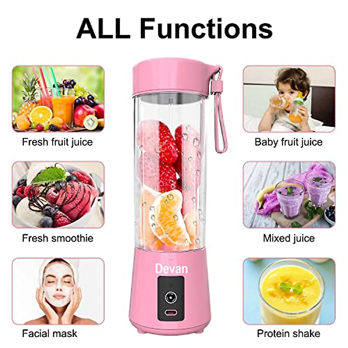 Portable Blender Smoothies Personal Blender Mini Shakes Juicer Cup USB Rechargeable.
