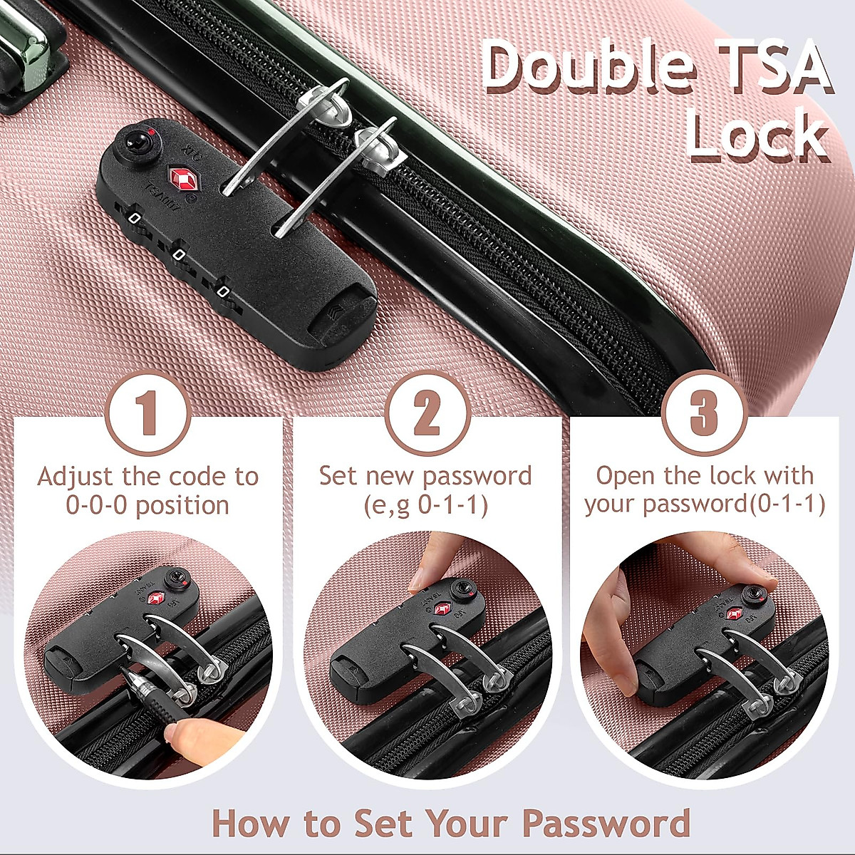 Karl home 4 Piece Luggage Sets, Travel Suitcase, Large Capacity Lightweight Luggage Sets with TSA Lock & Spinner Wheels, for Business, Travel, School Starts (16"/20"/24"/28"), Rose Gold