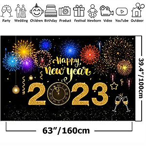 Happy New Year 2023 Banner Backdrop Decorations New Year's Eve Background Banner, Fireworks Happy New Year Decorations NYE 2023 Decor