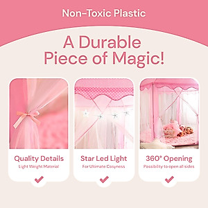 PLAYVIBE Princess Tent for Kids Tent 55"x53" – Princess Toys Kids Tent with Ultra Soft Rug & Star Led Lights – Princess Castle, Indoor & Outdoor