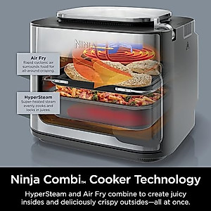 Ninja Combi All-in-One Multicooker, Oven, & Air Fryer, Complete Meals in 15 Mins, 14-in-1 Functions, Combi Cooker + Air Fry, Bake, Roast, Slow Cook and More, 3 Accessories, Stainless Steel, SFP701