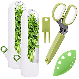 Herb Keeper Set, Herb Saver for Refrigerator, Herb Scissors, Pack Herb Stripper Herb Saver Pod Keeps Greens Fresh for 2-3 Weeks(size:2pc)