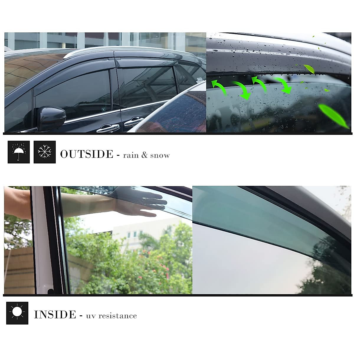 Outside Mount Window Visors Sun Rain Guards Deflectors fit 2009-2014 Ford F-150 SuperCrew 2010-2014 SVT Raptor SuperCrew