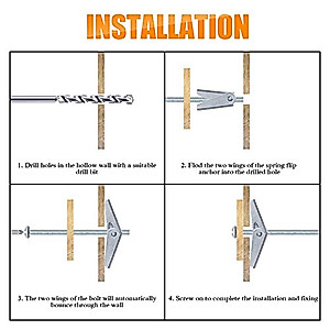 HELIFOUNER 24 Pieces Toggle Bolt and Wing Nut for Hanging Heavy Items on Drywall - 1/8 Inch, 3/16Inch, 1/4Inch
