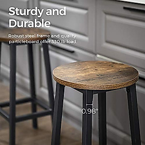 VASAGLE Bar Stools, Set of 2 Bar Chairs, Steel Frame, 25.6 Inch Tall, for Kitchen Dining, Easy Assembly, Industrial Design, Rustic Brown and Black ULBC32X