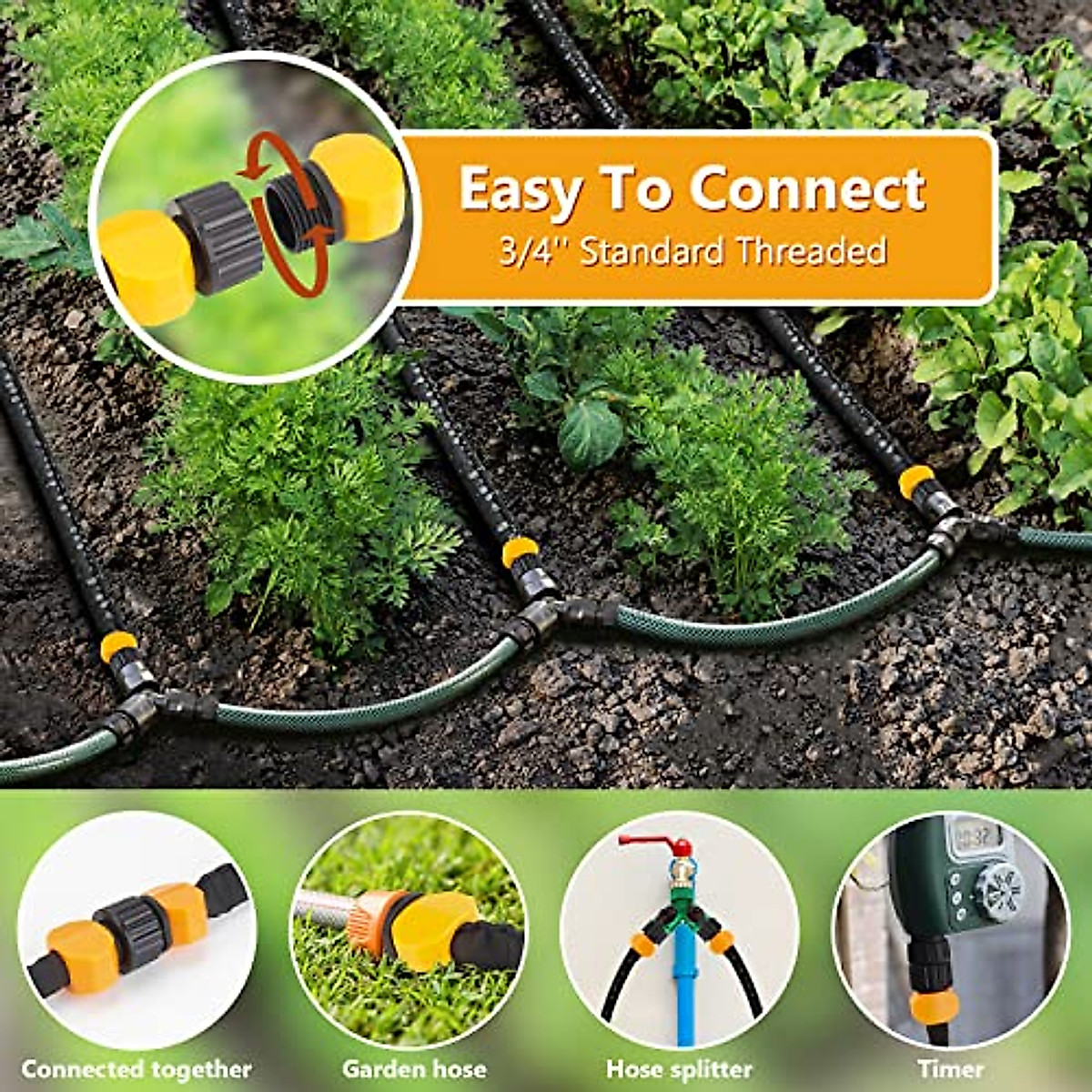 JAZIPO Premium Soaker Hose 15ft - Efficient Garden Drip Irrigation System - Heavy Duty Watering Hose Water-Saving, Linkable Sprinkler Hose, Garden Hose Kit for Consistent Watering