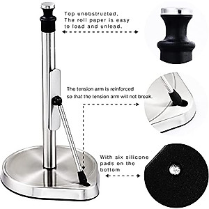 GOODBUY Paper Towel Holder, One- Handed Operation Paper Towel Holder Stand, 304 Stainless Steel Paper Towel Holder, Tension Arm Paper Towel Holder Countertop for Kitchen, Bedroom, Bathroom & Outdoor