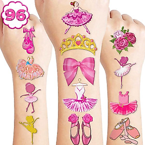 Ballerina Tattoos Themed Birthday Party Decorations Supplies Favors Decor 96 PCS 8 Sheets Cute Temporary Tattoo Stickers For Girls Kids Boys School Gifts Rewards Home Activity