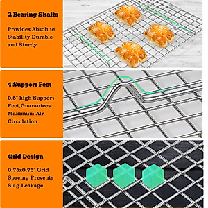 KORCCI Cooling Rack For Baking 2pc- 8.2x11.8", Baking Racks, Stainless Steel Grid Wire Cookie Rack for Cooking, Baking, Roasting, Grilling, Drying, Oven-Safe, Dishwasher-Safe, Heavy Duty,