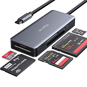 ZIYUETEK USB C SD Card Reader,5- in-1 Aluminum Thunderbolt 3 Memory Card Reader for CF, SD/SDHC,TF/Micro SD/MS/M2,CompactFlash Card for iPhone 15/16/Pro Max Android Windows MacBook