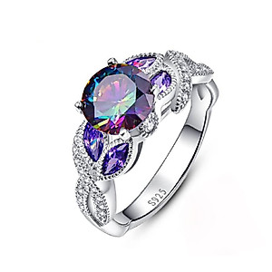 Awmnjtmgpw 925 Sterling Silver Rainbow Topaz Ring Women's Engagement Ring Princess Cut Diamond Ring Colorful Diamond Ring Size 6-10 (Size 7)