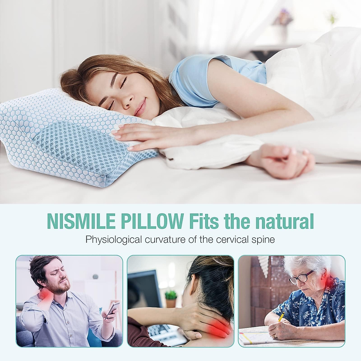 Nismile Cervical Memory Foam Pillow, Adjustable Contour Pillow for Neck and Shoulder Pain Relief, Ergonomic Orthopedic Pillow Neck Support Pillow for Side, Back, Stomach Sleepers